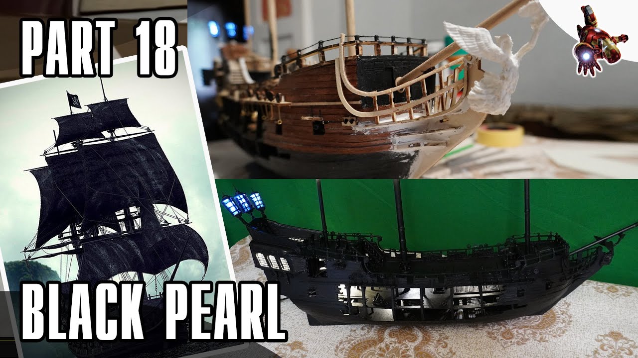PART 18 - Building the BLACK PEARL model ship * Stern lights, shrouds ...
