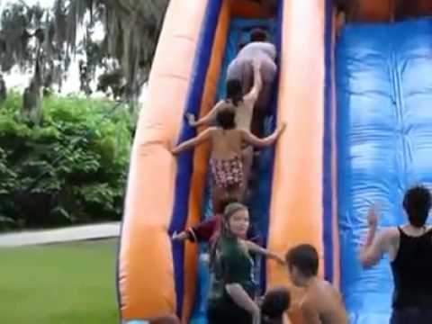 Fat lady fails on slippery slide - YouTube