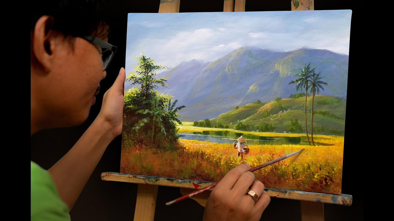 How to Paint Farmer in the Lake in Acrylics / Time-lapse / JMLisondra ...