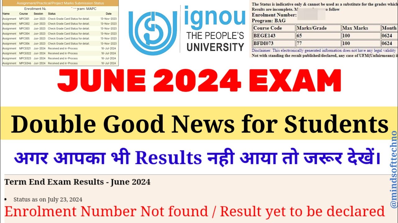IGNOU June 2024 TEE Result Update 🔥 Assignment Status & Marks Update 🤩 Double Good News 🤩 - YouTube