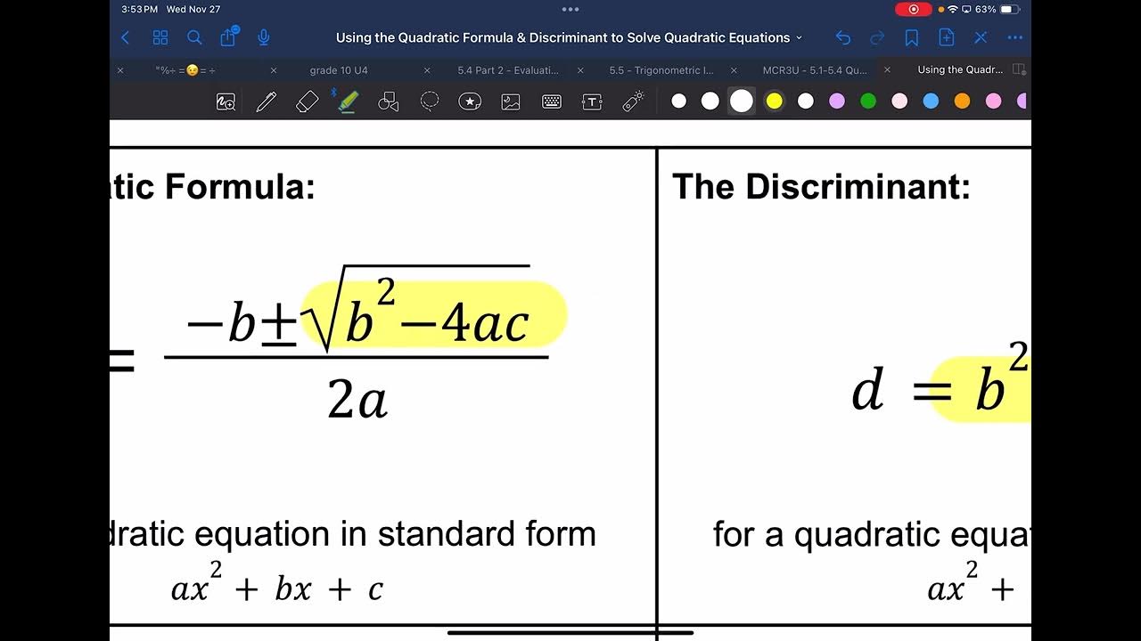 LHS After-School Math Program - Week 6 (Nov 27): Using Quadratic Formula & the Discriminant ...