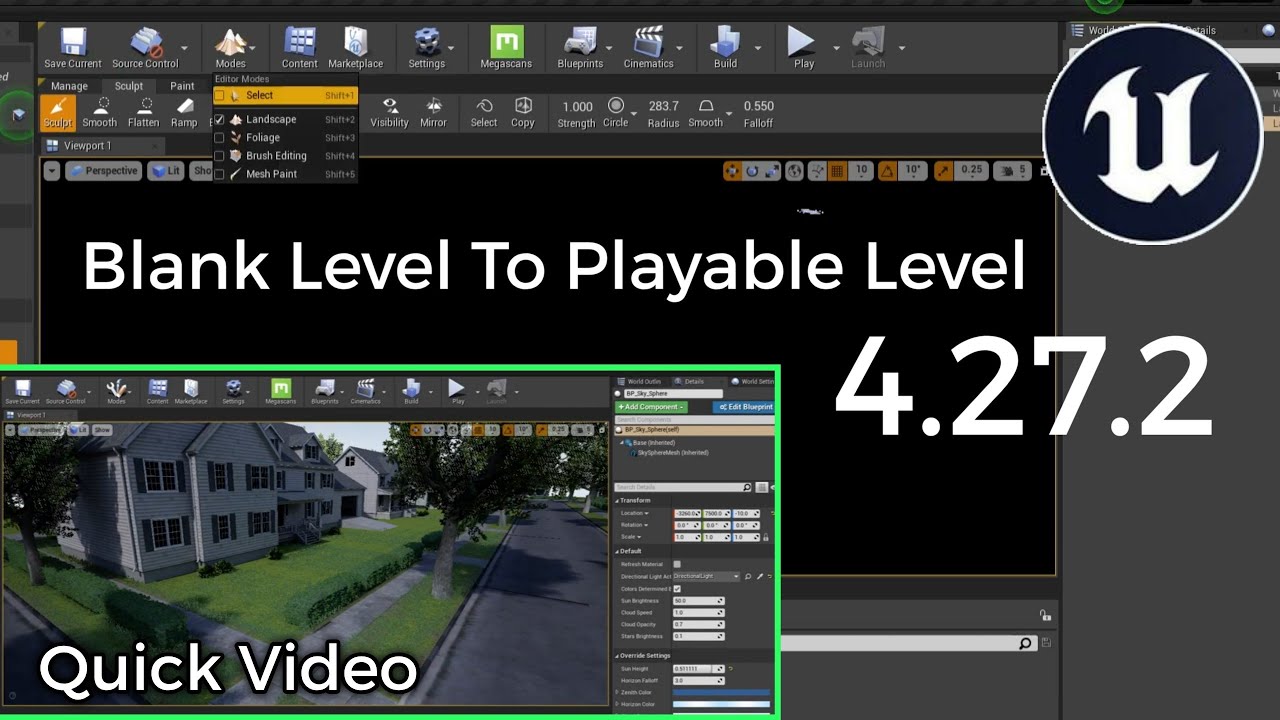 UE4 Setup Quickly A Blank Level To Playable Level | Quick Learning ...