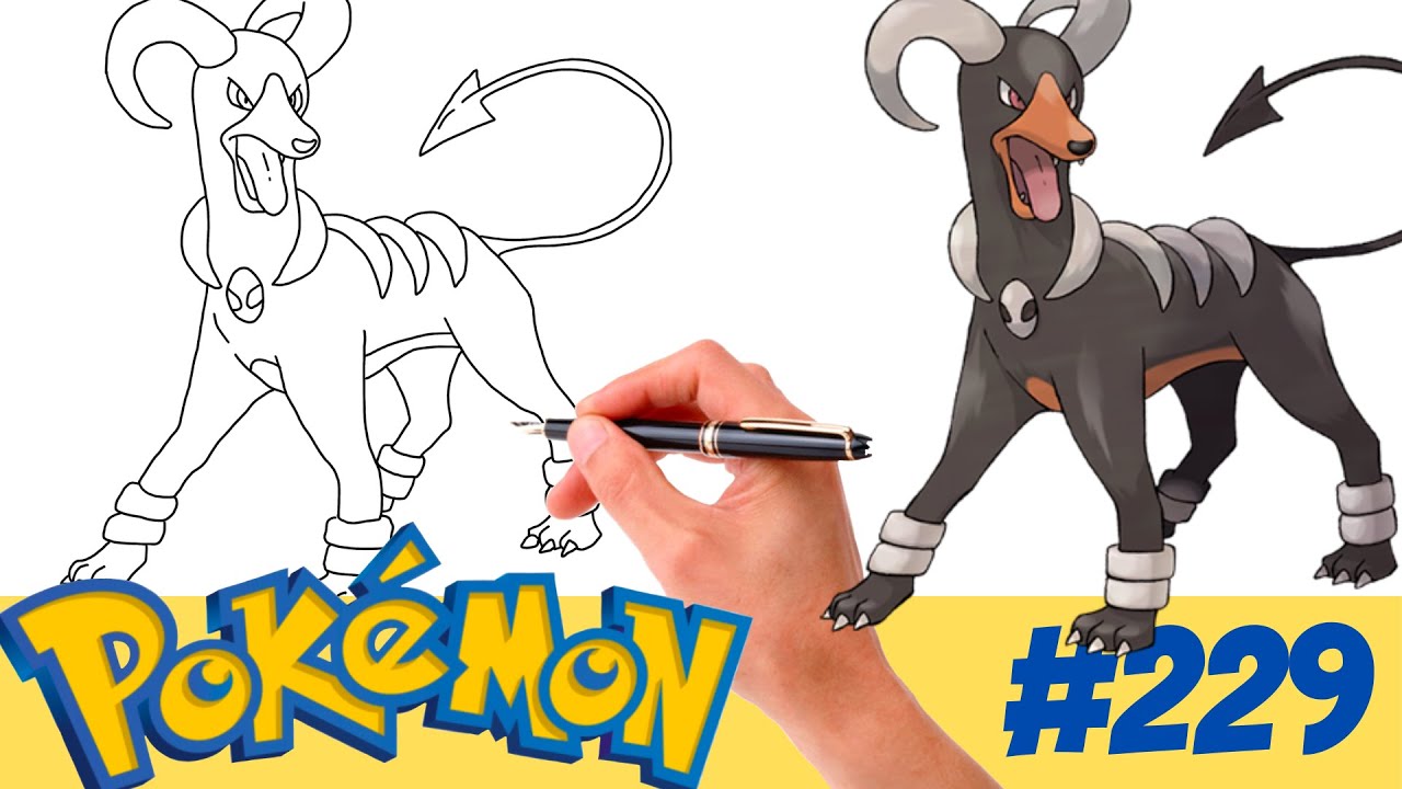 Cómo dibujar HOUNDOOM POKEMON #229 | FÁCIL | Generación 2 - YouTube