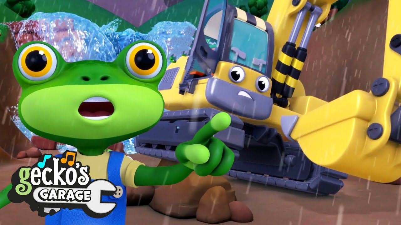 A Rainy Day Rescue | Gecko's Garage | Trucks For Children | Cartoons ...