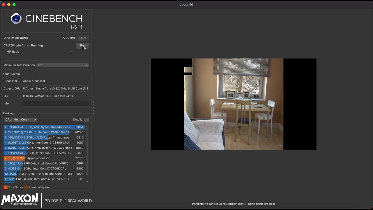 Apple M1 {Apple MacBookPro 13"} - Cinebench R23 CPU-Test - YouTube