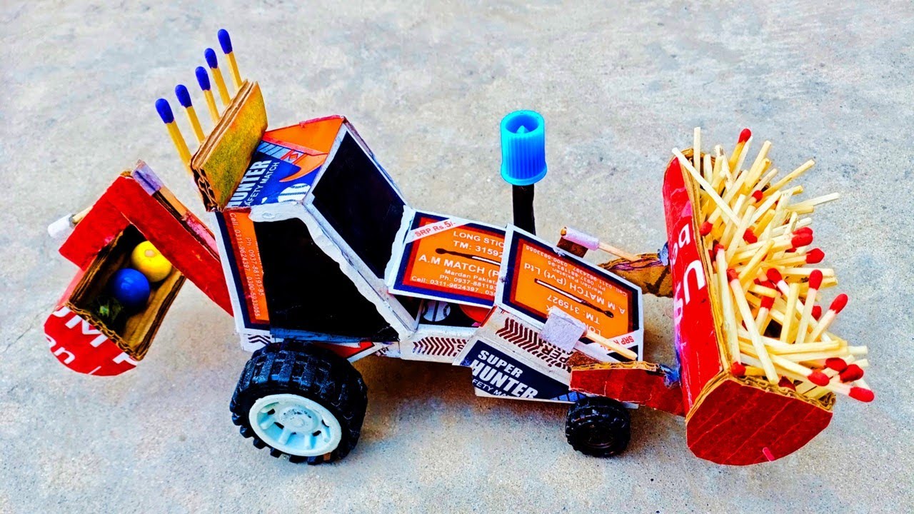 How to make JCB Toy with Match Box At Home How to make JCB with Matches ...
