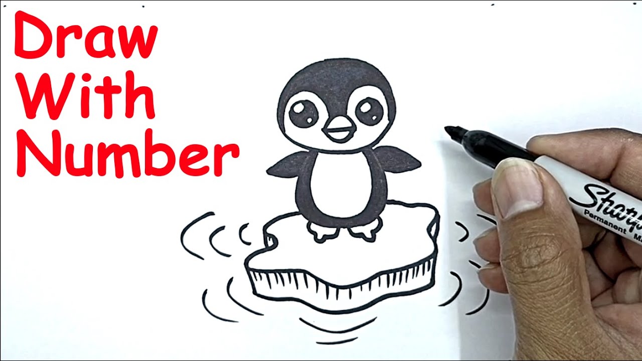 How To Draw A Penguin On Ice With Number 0 | Drawing Using Number - YouTube