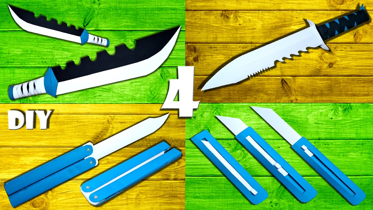 4 Messer basteln Spielzeug Jagdmesser und Butterfly aus Papier - paper ...