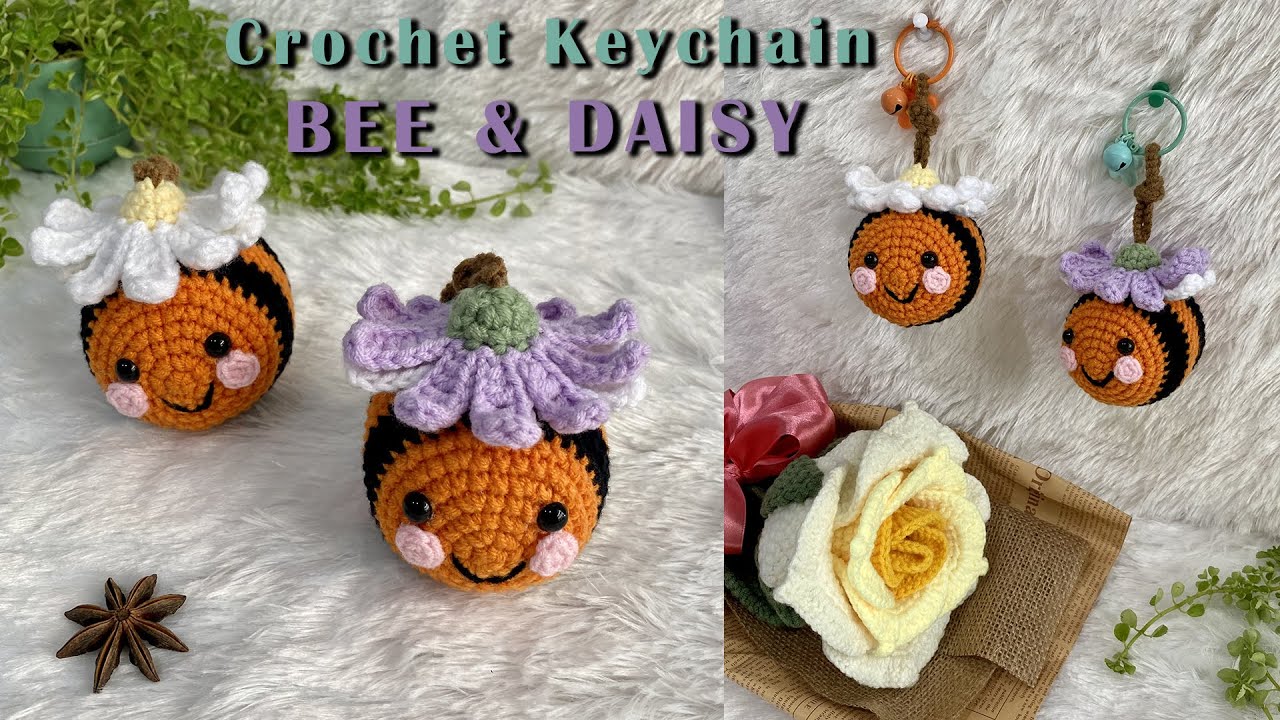 CROCHET KEYCHAIN : Crochet Bee Keychain Free Pattern 🐝🐝 | Amigurumi Bee ...