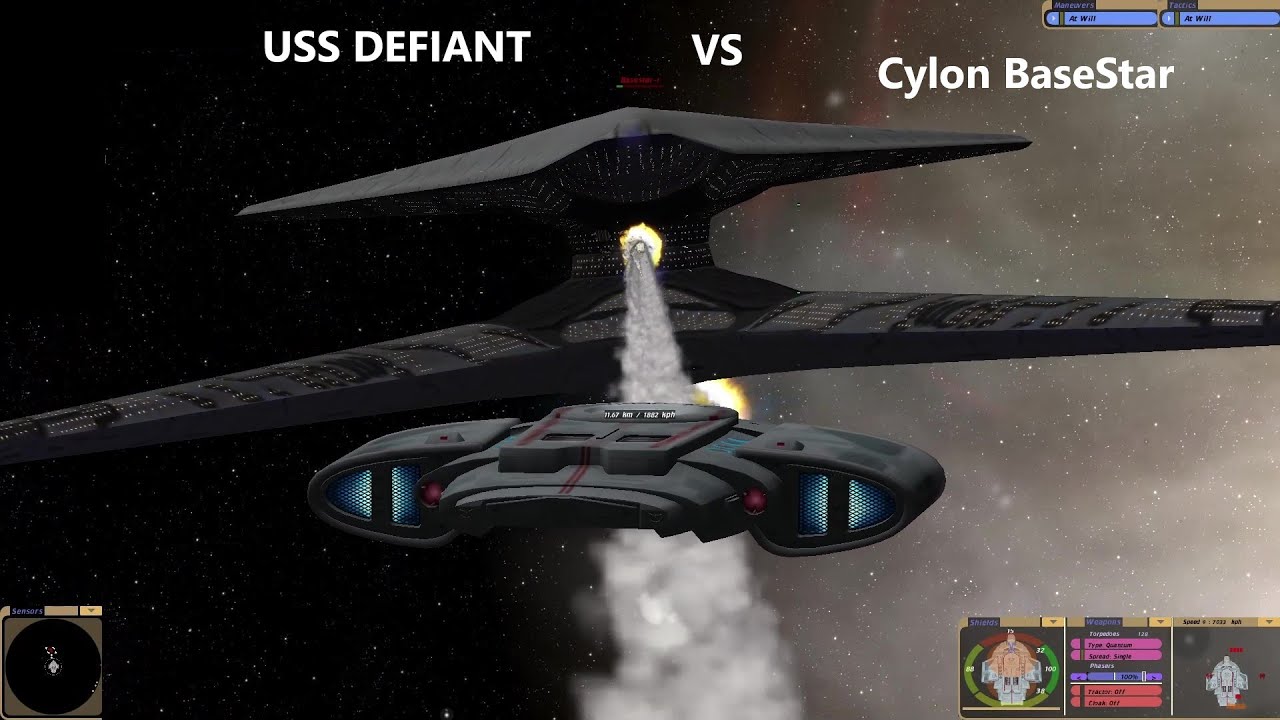 USS Defiant VS Cylon Base Star | Star Trek VS Battlestar Galactica ...