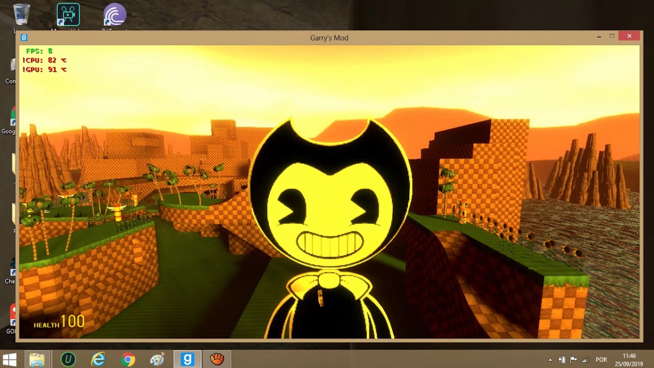 Gmod Bendy Cartaz Jogando Ossos No Mapa Green Hill Zone Sunset - YouTube