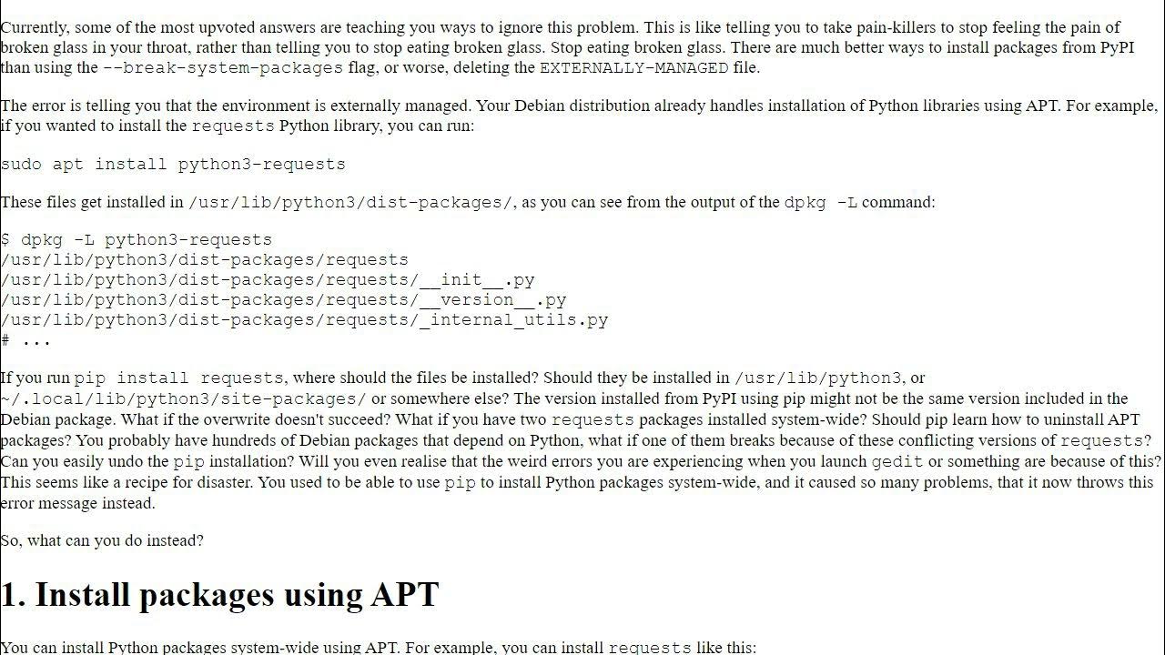 How do I solve "error: externally-managed-environment" every time I use ...