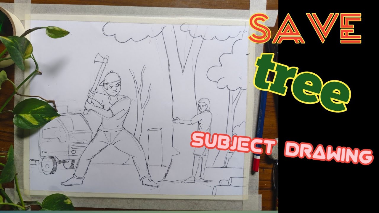 Save tree subject sketch drawing//save environment drawing step by step ...