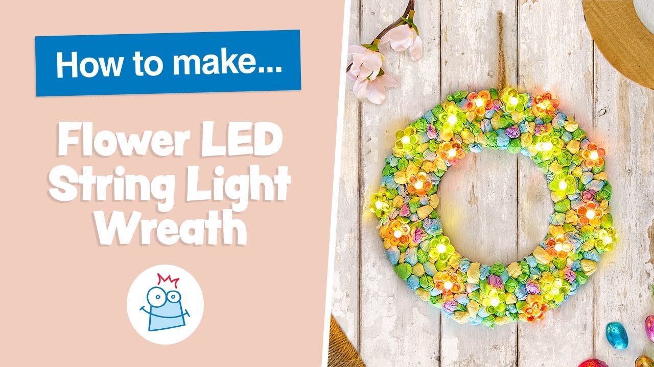 How to make Flower LED String Light Wreath | Baker Ross - YouTube