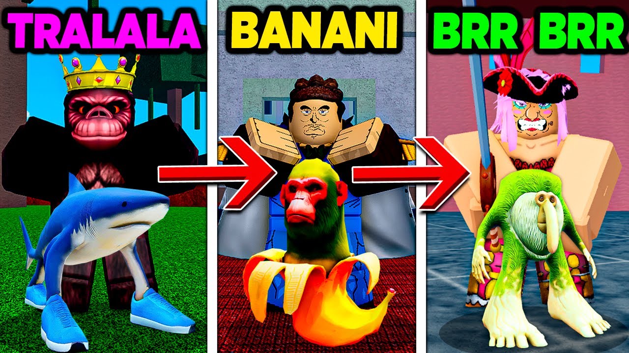 BLOX FRUITS MAS O BRAINROT EVOLUI A CADA BOSS ( TRALALERO TRALALA ...