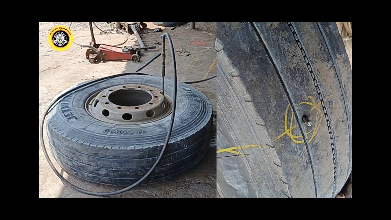 11.00 R20 truck tyre puncture repair // tyre patch grafiting // esay ...