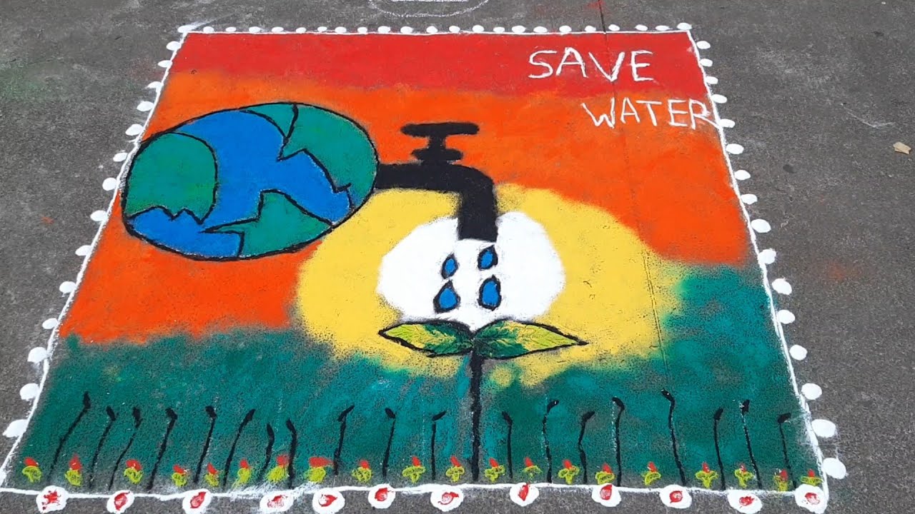 Rangoli Designs With Theme Of Save Water