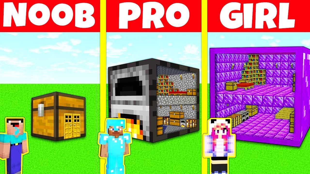 Minecraft Battle: NOOB vs PRO vs GIRL: HIDDEN BASE IN BLOCK BUILD ...