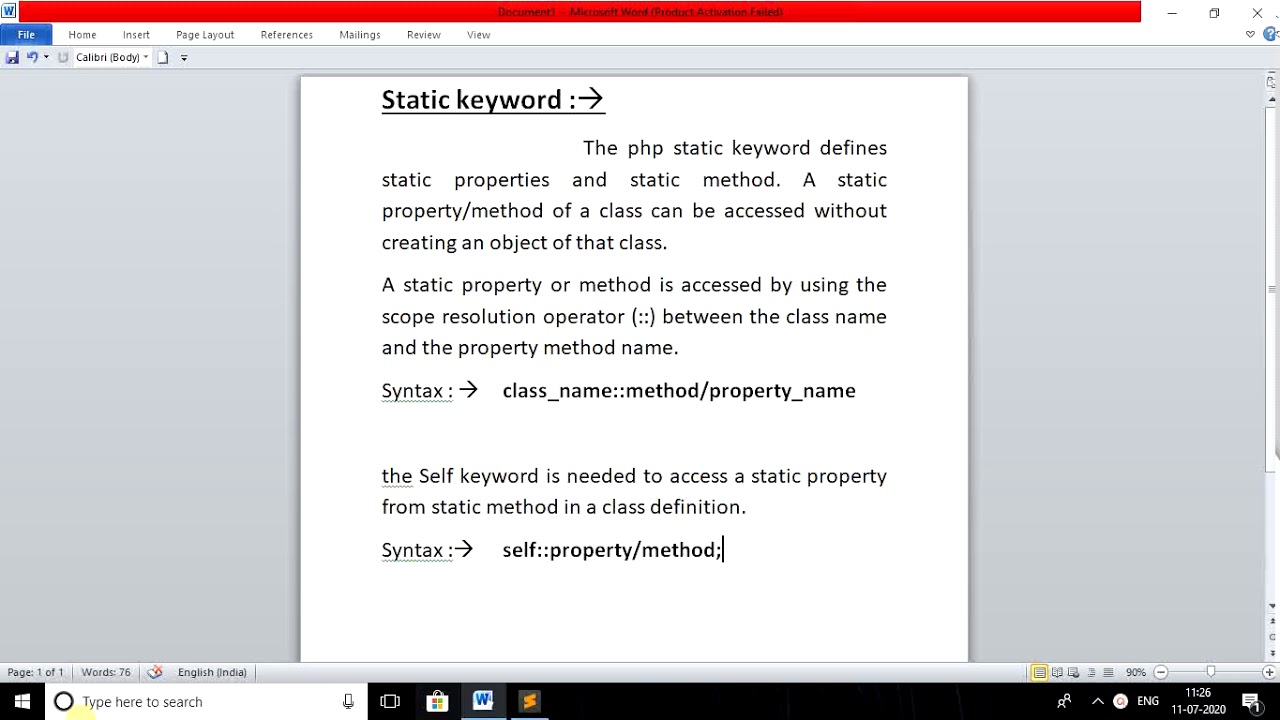 Static and Self keyword in php - YouTube