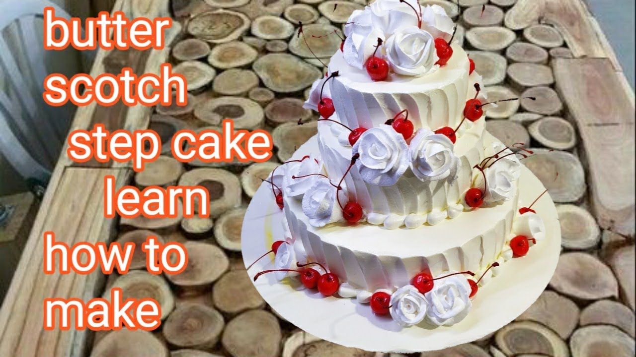 Step cake. 3 tier cake. White finishing tier cake. Kaise banaye 3tier ...