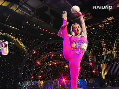 Beautiful flexi girl rhythmic gymnast stretch her limber body in unitard in italian television