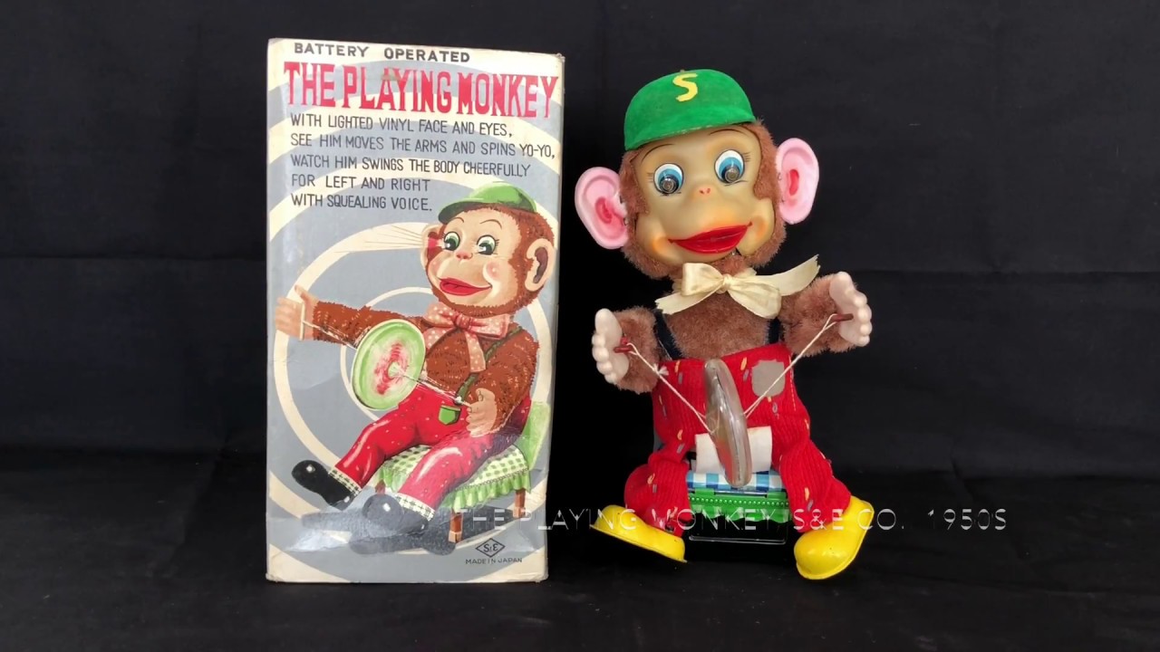 The Playing Monkey, S&E Co., 1950s, Japan Battery Operated Tin Toy ...