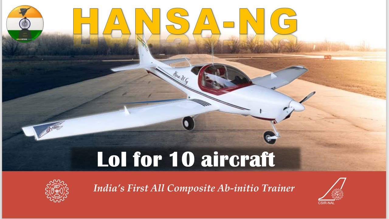 HANSA NG: India's 1st indigenous all composite ab-initio trainer | LoI for 10 aircrafts - YouTube