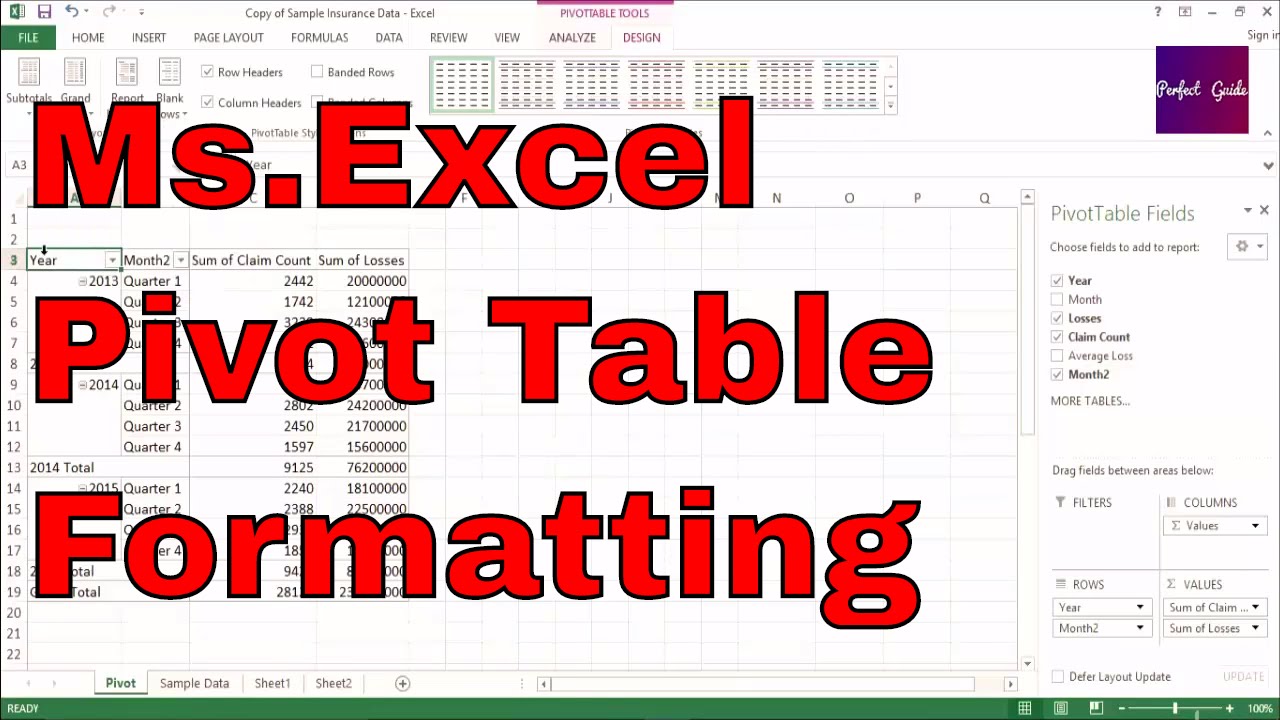 Formatting a Pivot Table | Ms Excel Tutorial for Insurance ...