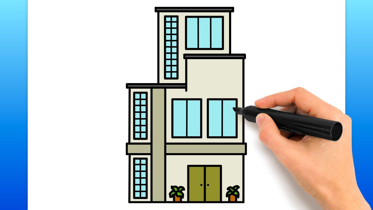 How To Draw A Tall Modern House (Easy Drawing Tutorial) - YouTube