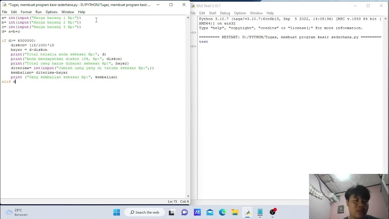 Cara membuat program kasir sederhana dengan if elif dan else di Python - YouTube