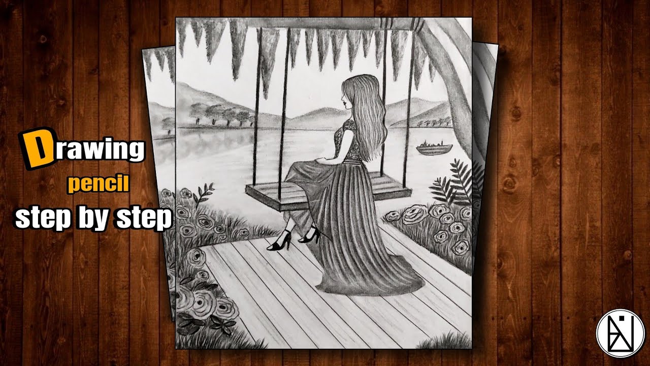 How to draw a beautiful girl on a swing - YouTube