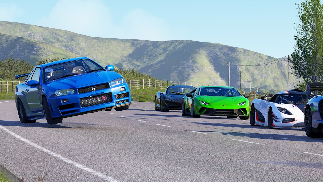 Nissan Skyline GT-R R34 vs Supercars at Highlands - YouTube