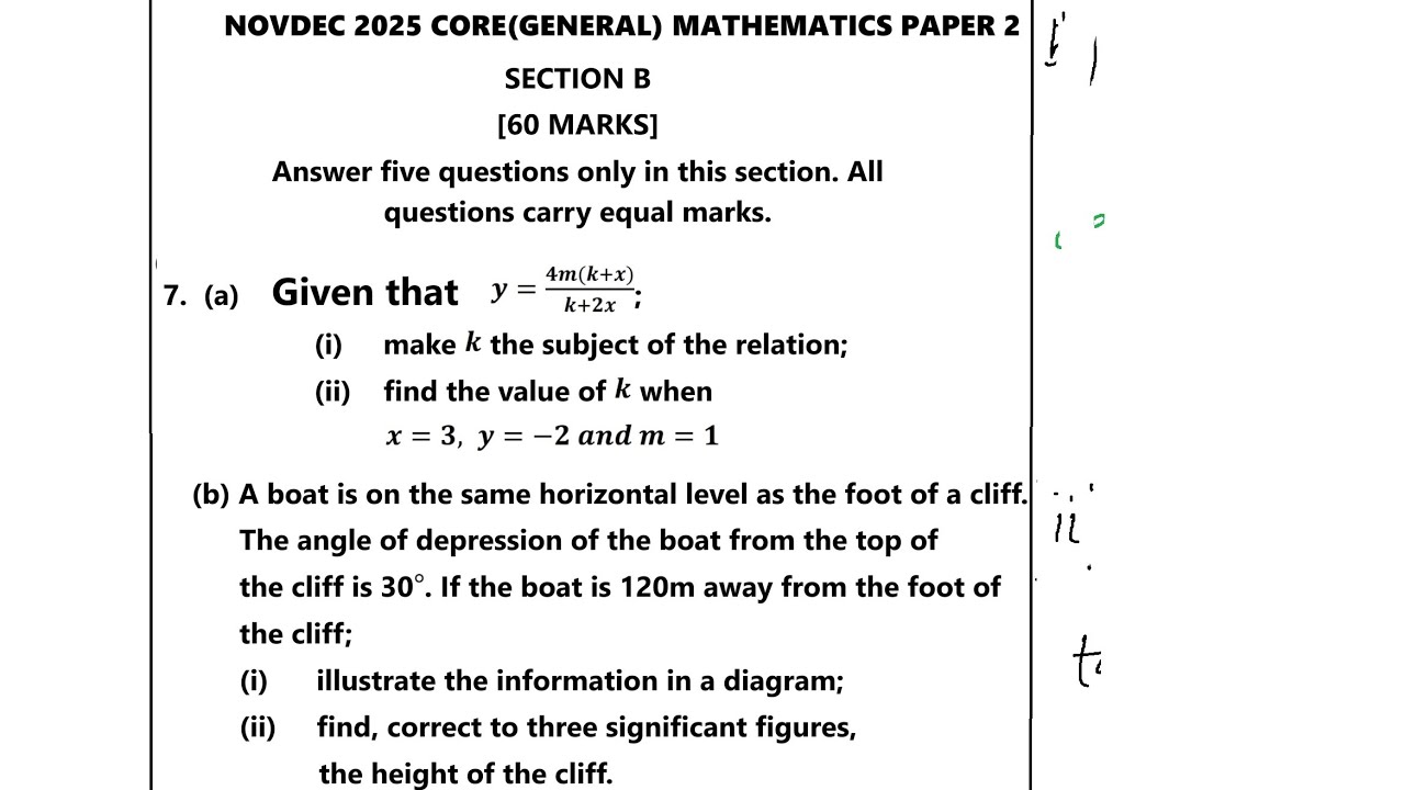 NOVDEC 2025 CORE MATHS PAPER 2 _ QUESTION 7 - YouTube