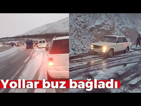 Yollar buz bağladı - Maşınlar qəza etdi