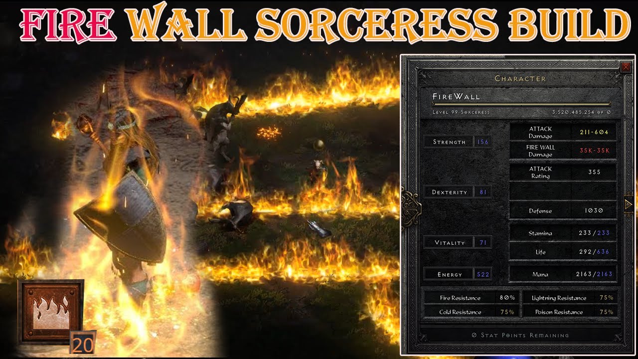 Diablo II Resurrected - Fire Wall Sorceress Build(35K Damage) - YouTube
