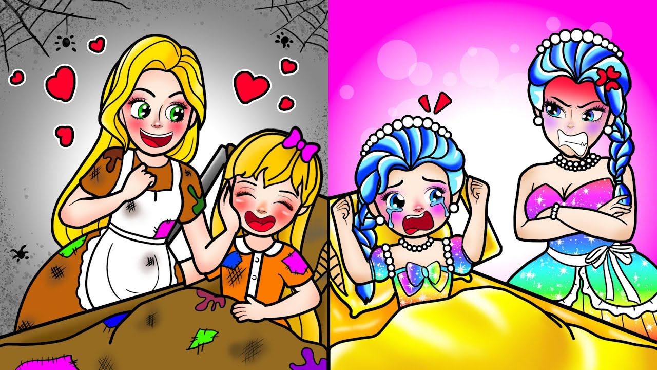 [💕paper story💕] Frozen Elsa Rich vs Poor Rapunzel Be Sick Mother vs ...