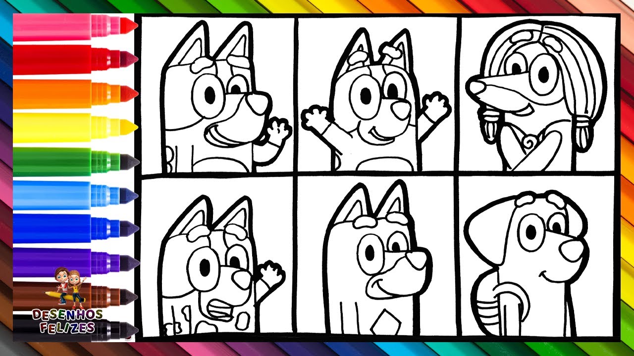 Desenhar e Colorir Bluey e Seus Amigos 🐶 ️🧡💛💚💙💜🌈 Desenhos para Crianças ...