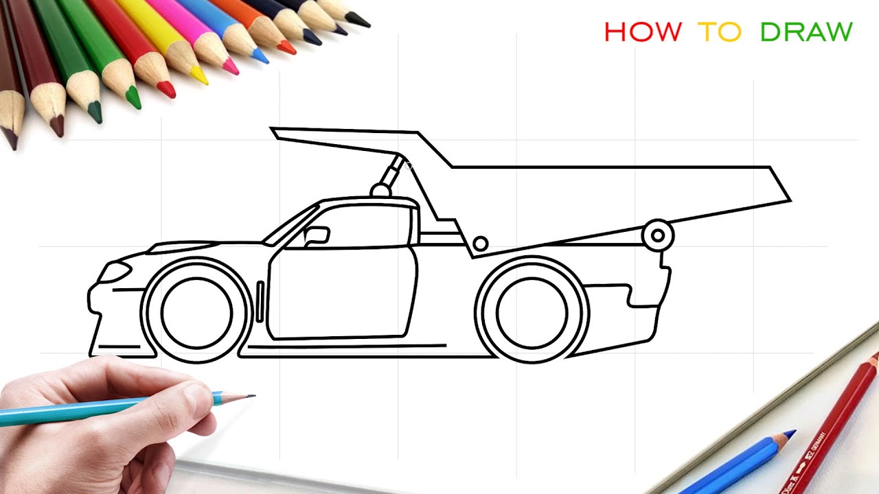 How to draw a simple, easy and cool coupe dump car for kids || draw ...