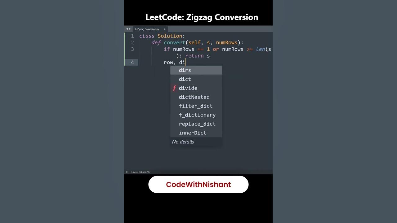 Leetcode 6 Zigzag Conversion In Python Python Leetcode Youtube 1345