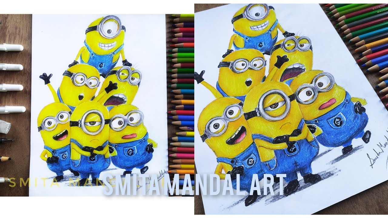 Minions Drawing With Pencil Colour | Timelapse Video | Smita Mandal Art ...