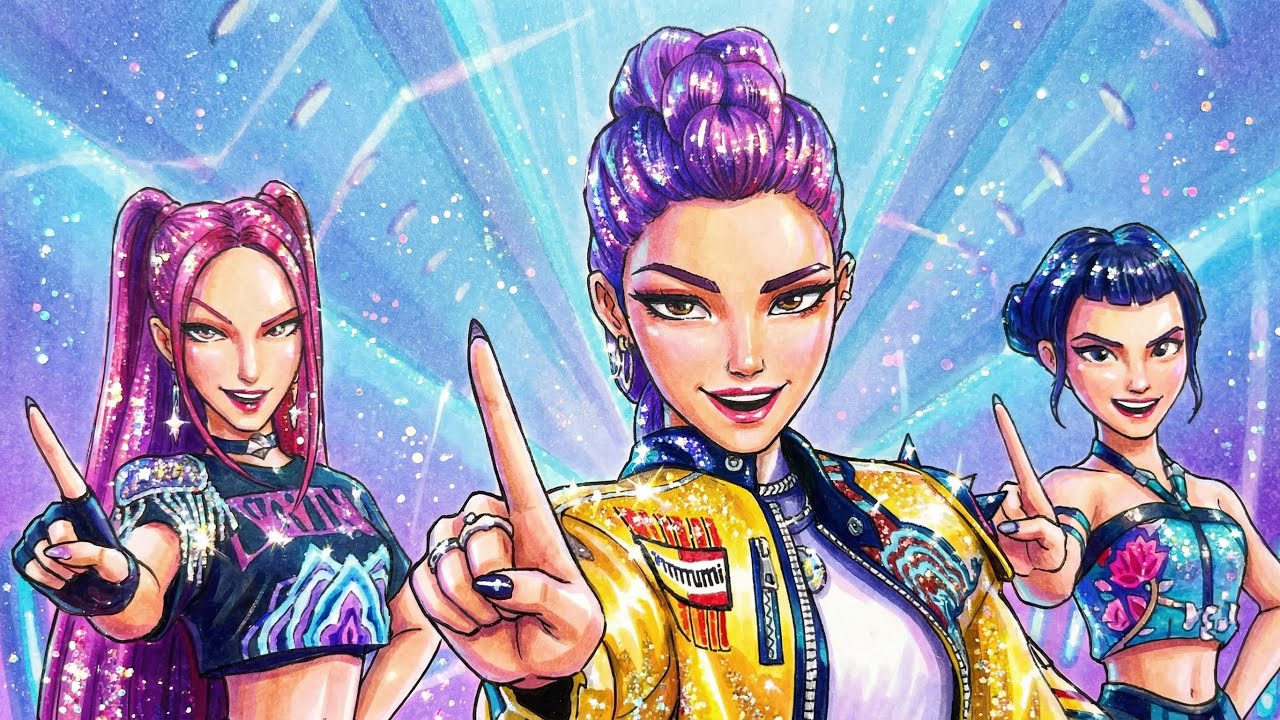 Fanart K-pop Demon Hunters Coloring Pages Huntrix Drawing - YouTube
