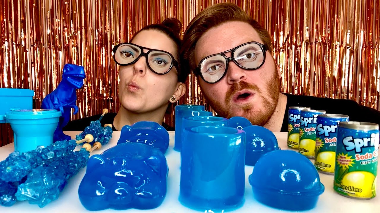 MUKBANG BLUE Sweets Sour Toilet, Rock Candy, Sour Dinosaur, Jelly Pig ...