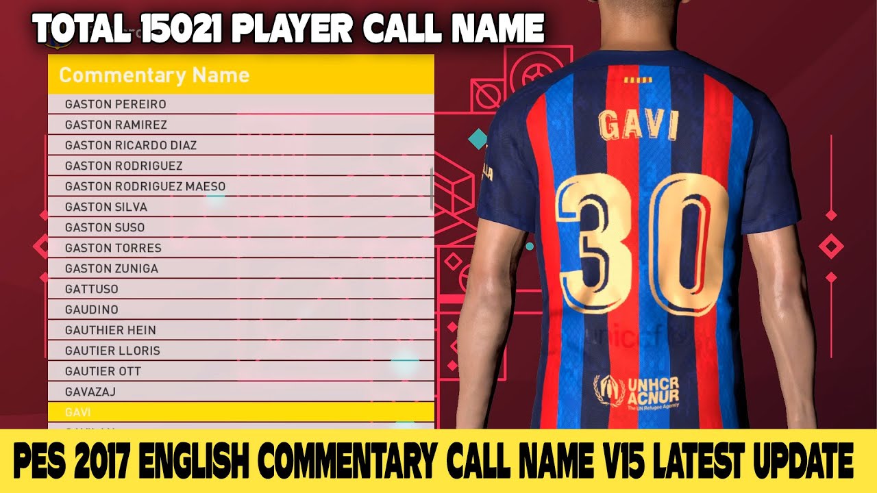 PES 2017 ENGLISH COMMENTARY CALL NAME V15 LATEST UPDATE - YouTube