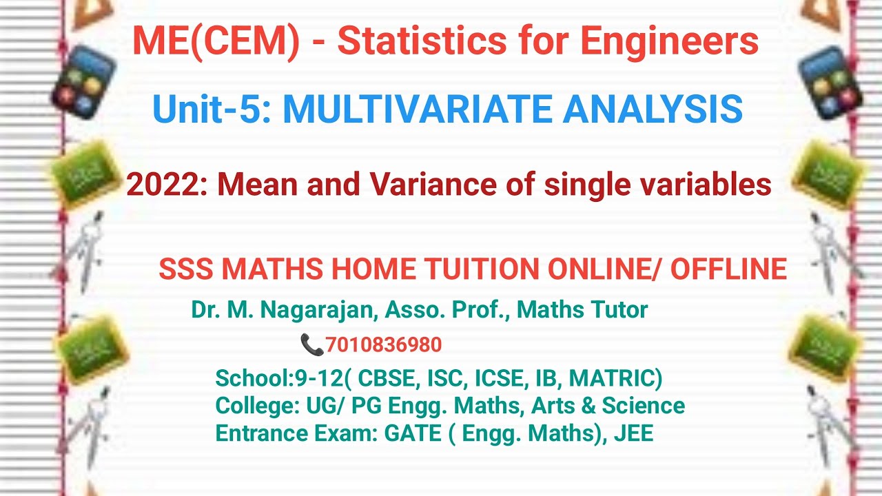 ME(CEM)- SEM- UNIT-V- MULTIVARIATE ANALYSIS: 2022: Mean Vectors Formula & Problem - YouTube