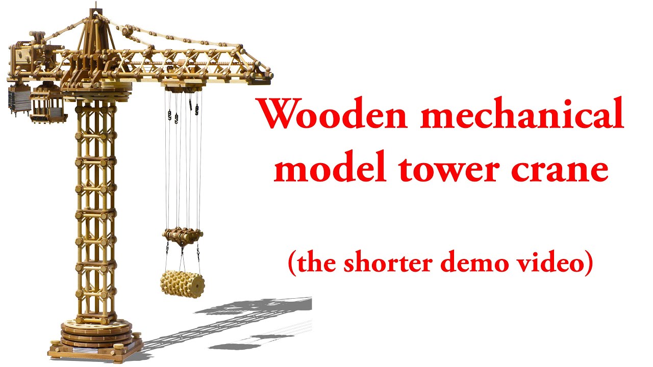 Mechanical wooden tower crane model - the short video - YouTube