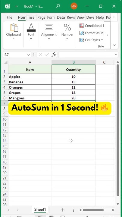 Excel AutoSum in 1 Second! 🔥 | Excel Auto-Sum #excelshorts #excel - YouTube