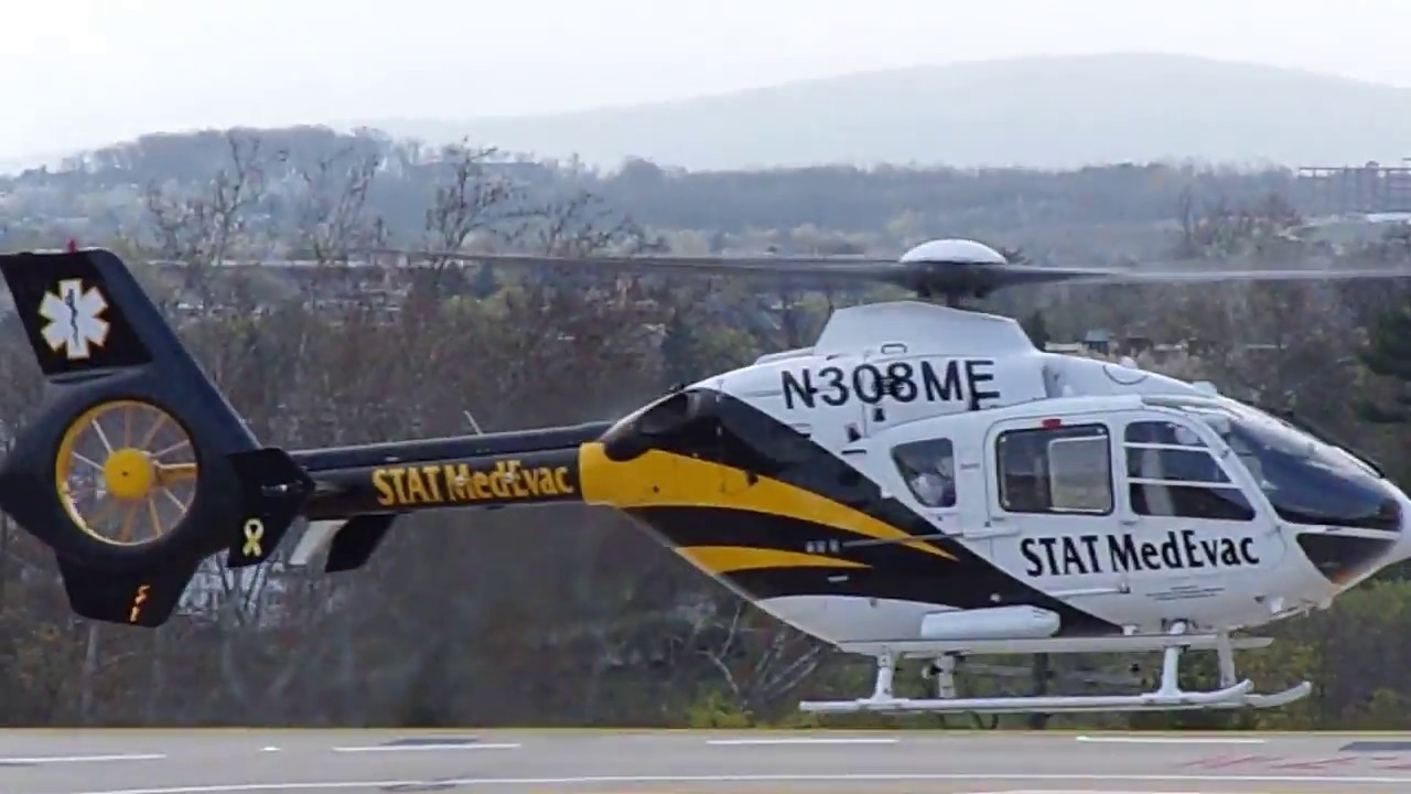 STAT Medevac 13 N308ME take off from Wellspan York Hospital 94PN - YouTube