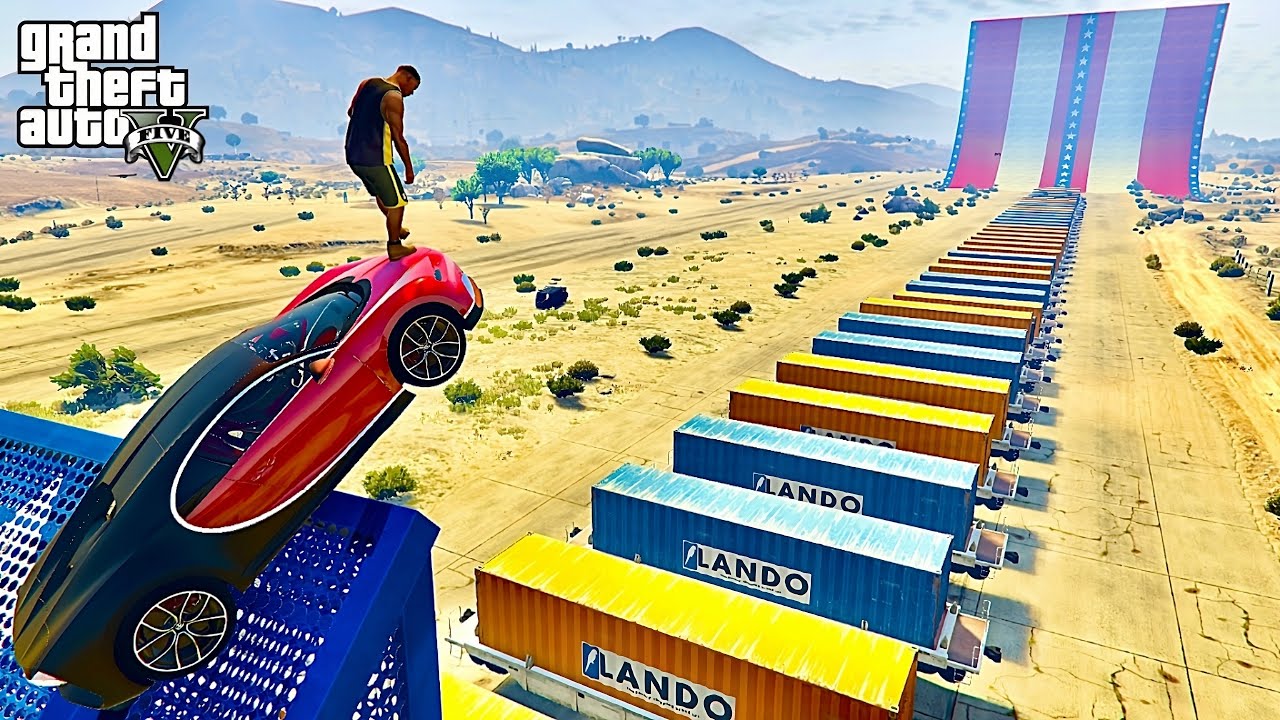 Franklin Tried Impossible 50 Rail Container Mega Ramp Challenge In GTA ...