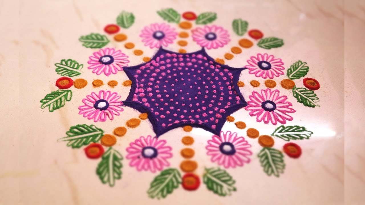 Easy and Unique Rangoli Design using Chalni and Ear Buds - YouTube