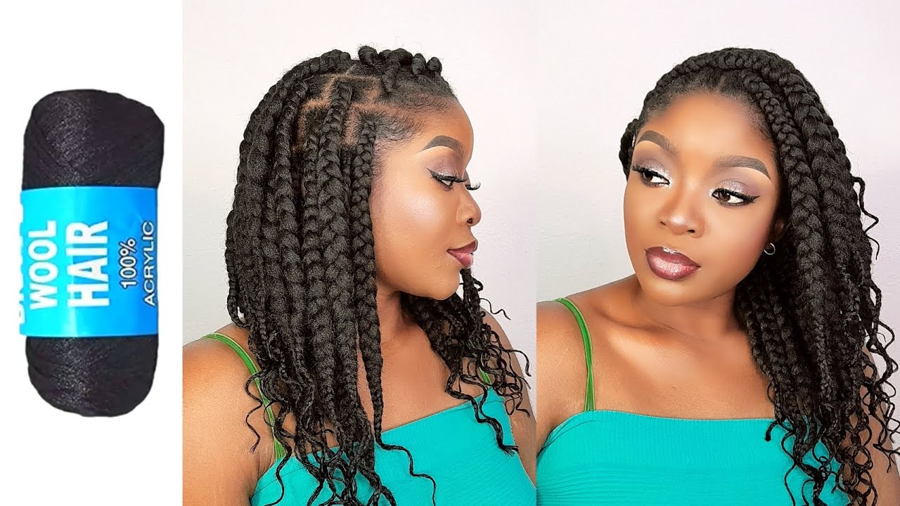 How To Do LOOSE FLUFFY NATURAL BRAIDS W/Curly Ends Using Brazilian Wool ...